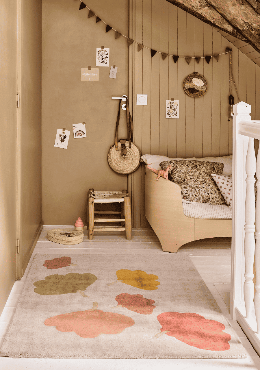 Tapis pour enfant coton épais Vert Terracotta - Motif Ginko – bleuu-studio